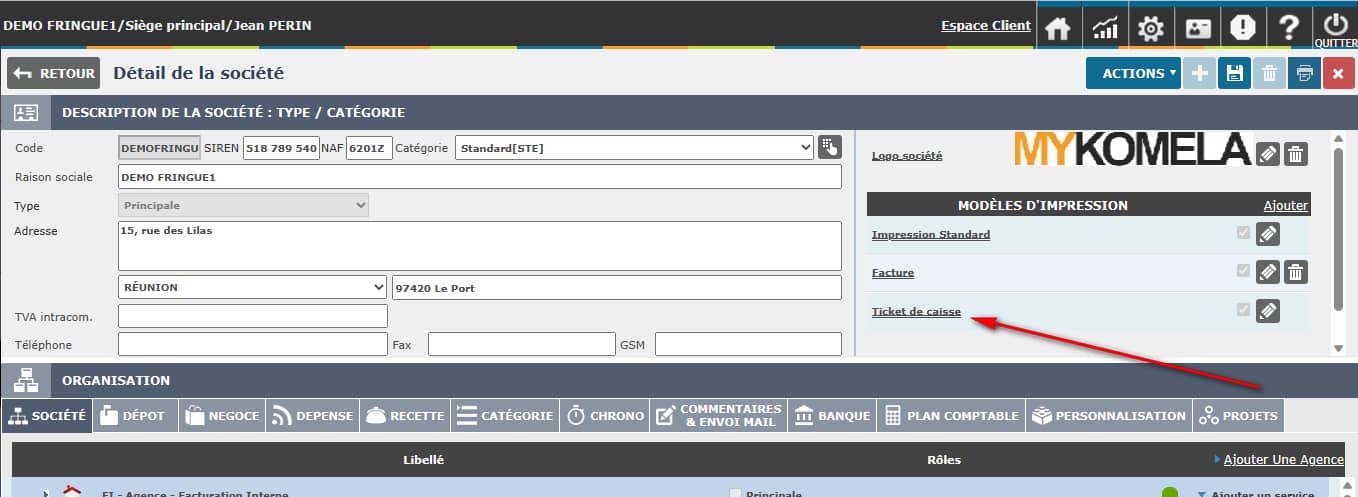 Paramétrer l'impression des tickets de caisse - myKomela Cloud